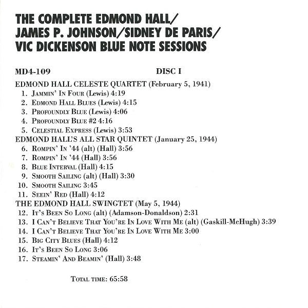Edmond Hall: The Complete Edmond Hall / James P. Johnson / Sidney De P – Sorry State Records